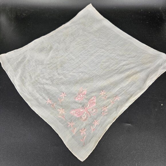 Unknown | Accessories | Vintage Embroidered Butterfly Handkerchief ...